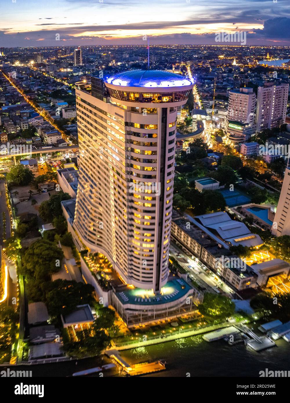 Aerial view of Khlong San and Chao Phraya river in Bangkok, Thailand ...