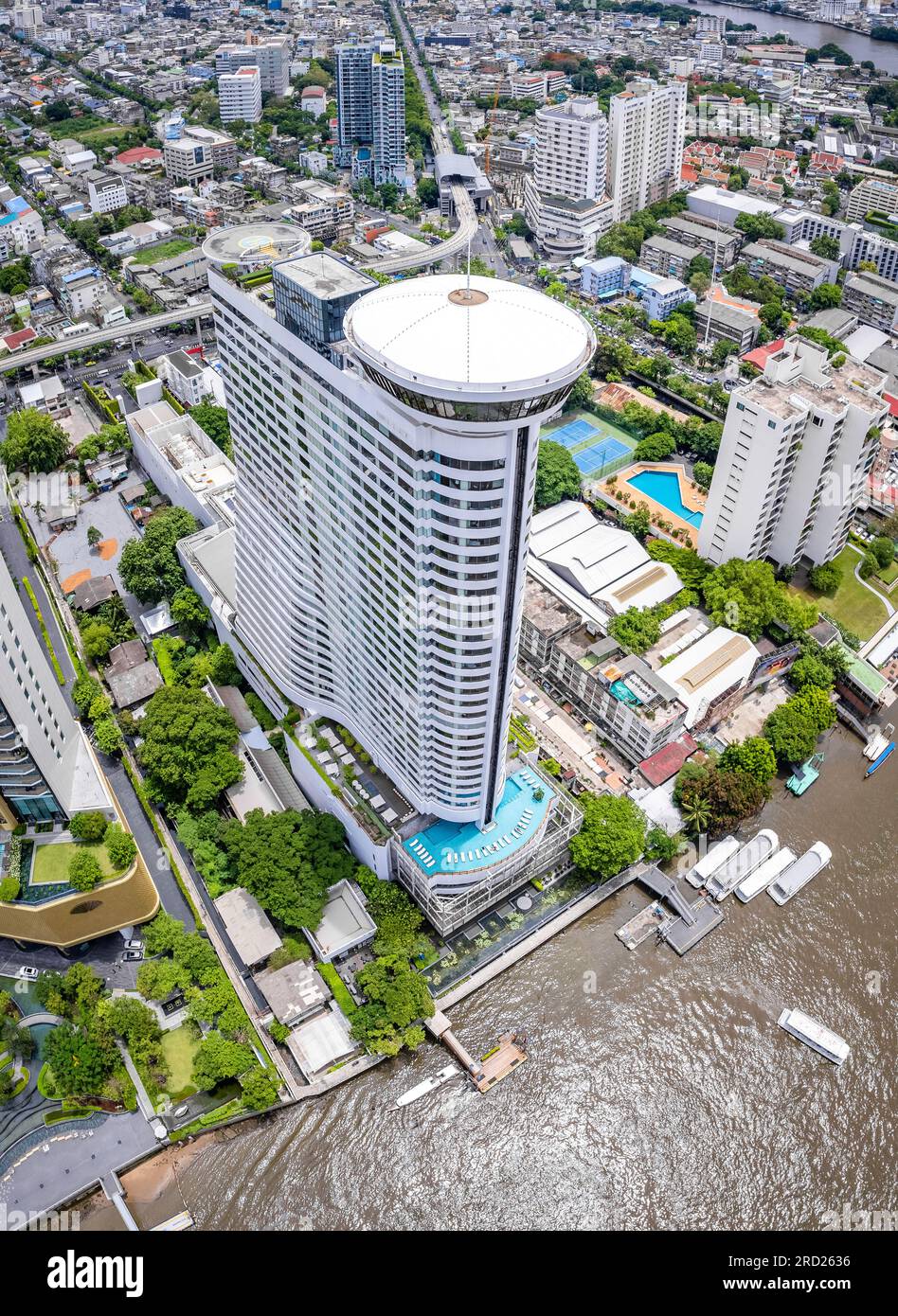 Aerial view of Khlong San and Chao Phraya river in Bangkok, Thailand ...