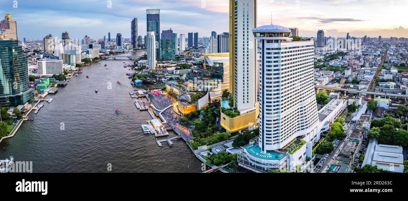 Aerial view of Khlong San and Chao Phraya river in Bangkok, Thailand ...