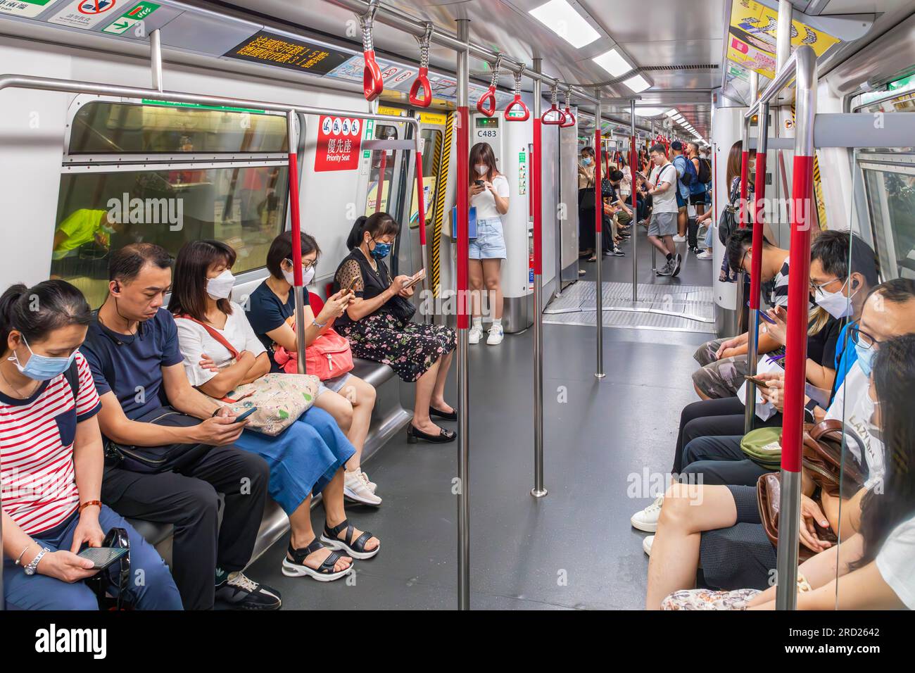 Passengers on MTR rapid transit train, Hong Kong, SAR, China Stock ...
