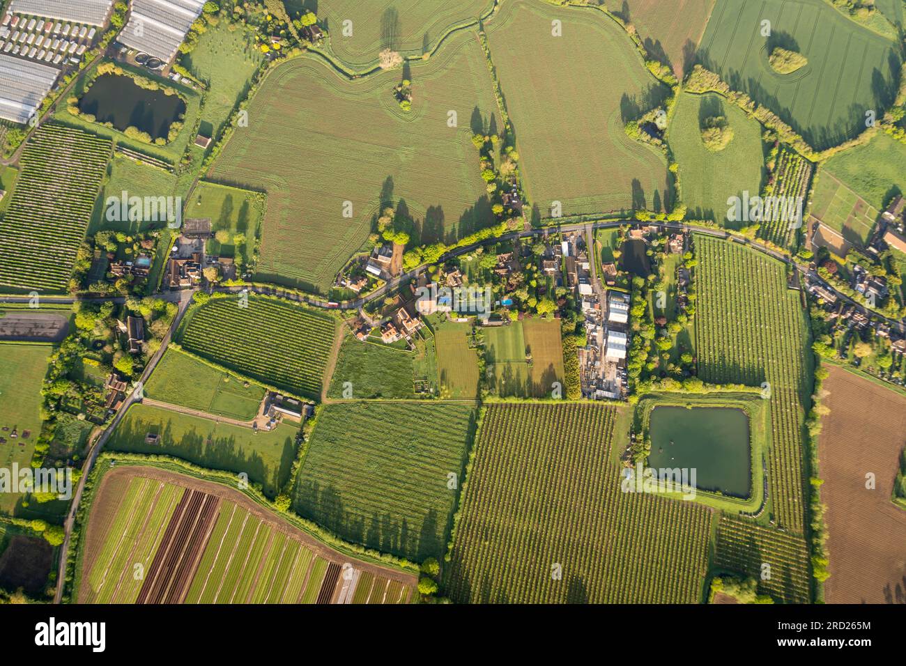 Aerial view of the fields and villages in the countryside in Kent, UK ...