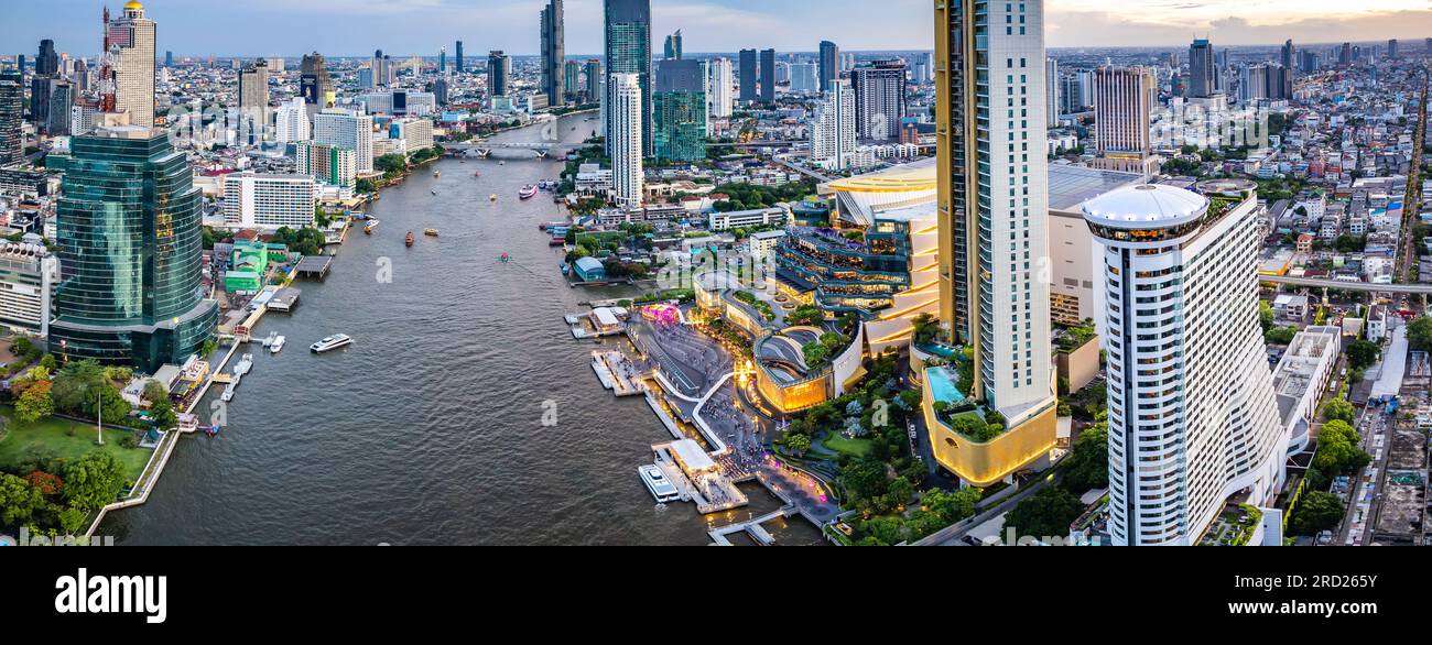 Aerial view of Khlong San and Chao Phraya river in Bangkok, Thailand ...