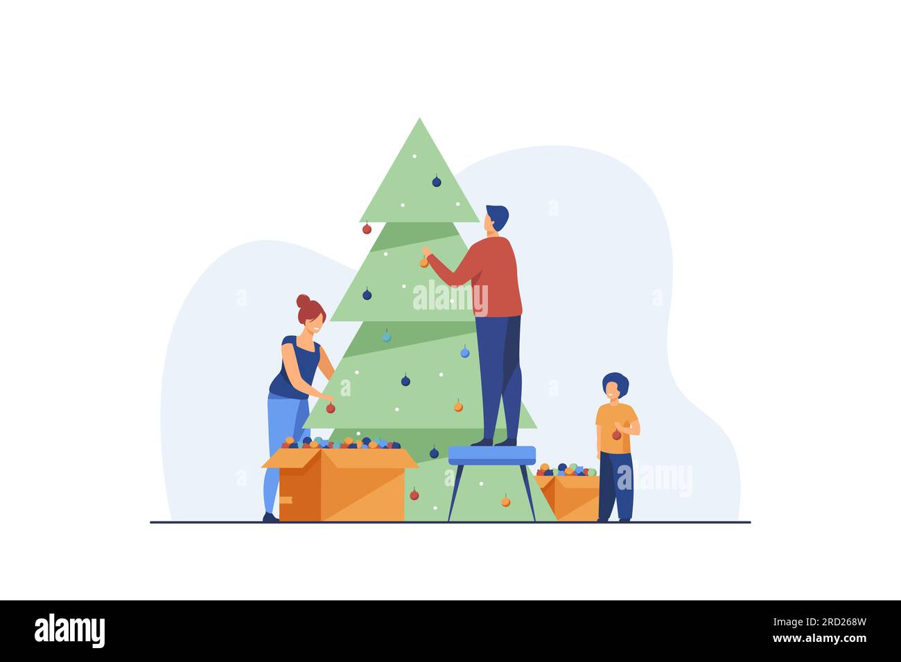 Family decorating christmas tree Stock Vector Images - Alamy