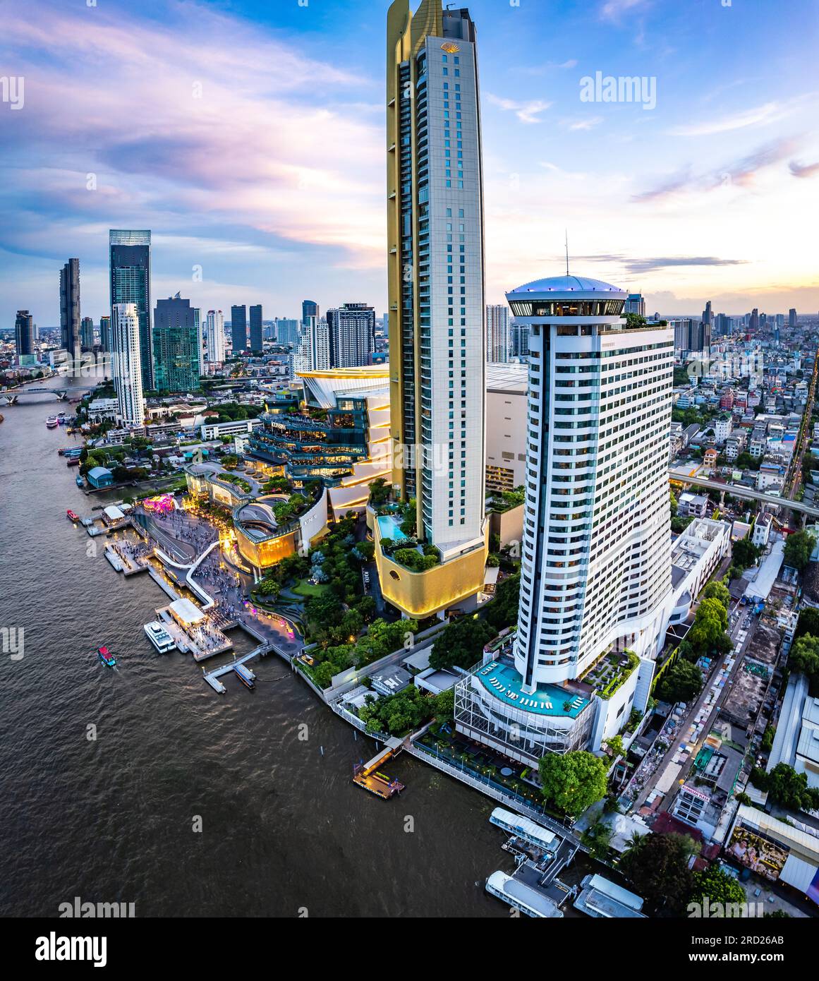 Aerial view of Khlong San and Chao Phraya river in Bangkok, Thailand ...