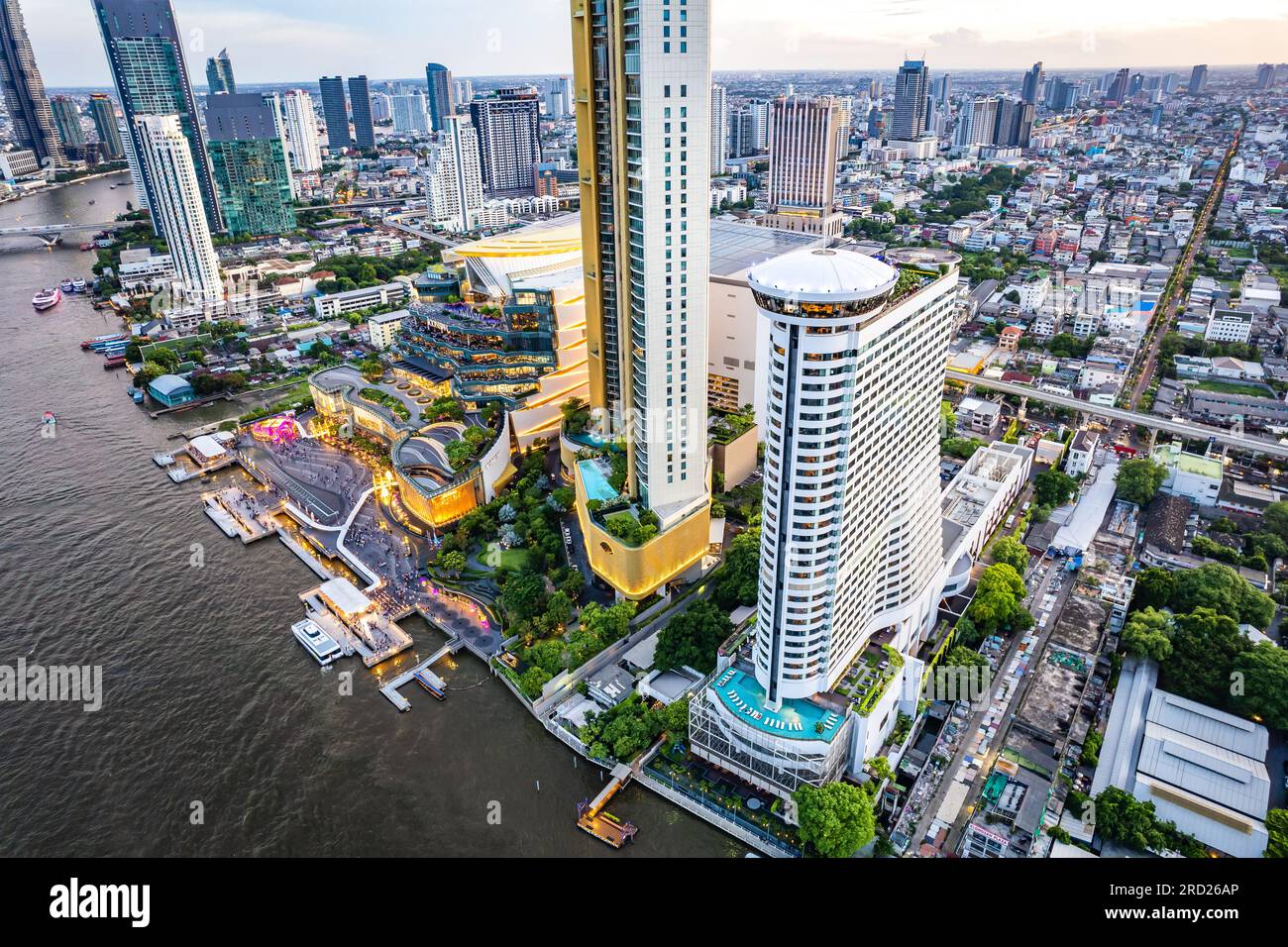 Aerial view of Khlong San and Chao Phraya river in Bangkok, Thailand ...