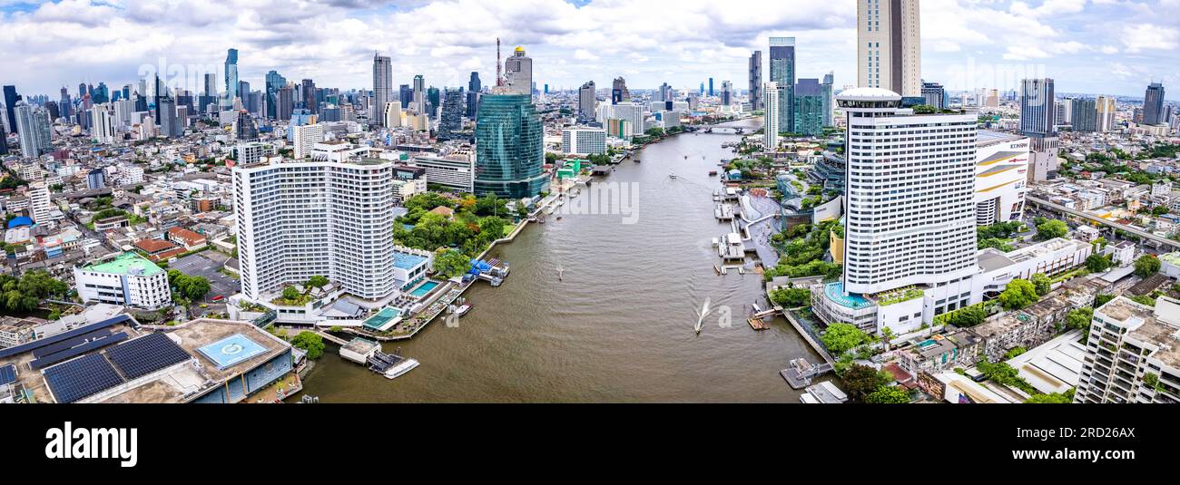 Aerial view of Khlong San and Chao Phraya river in Bangkok, Thailand ...