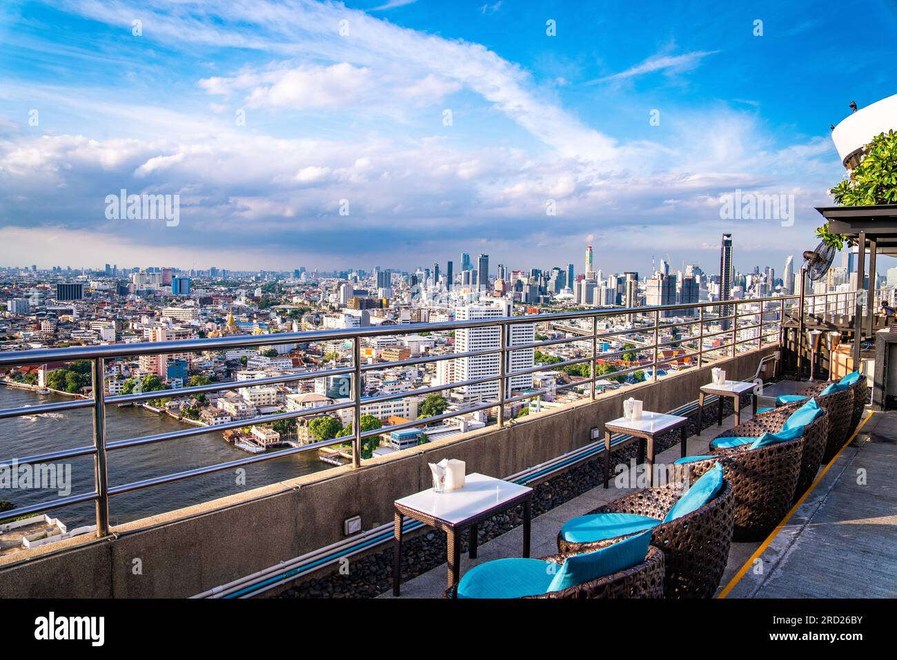 View of rooftop bar in Khlong San and Chao Phraya river in Bangkok ...