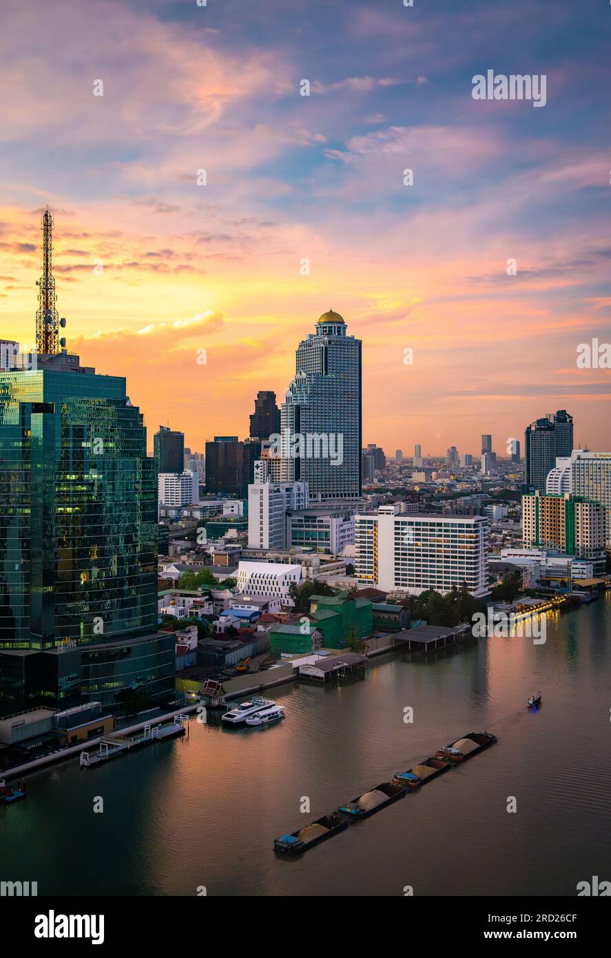 Aerial view of Khlong San and Chao Phraya river in Bangkok, Thailand ...