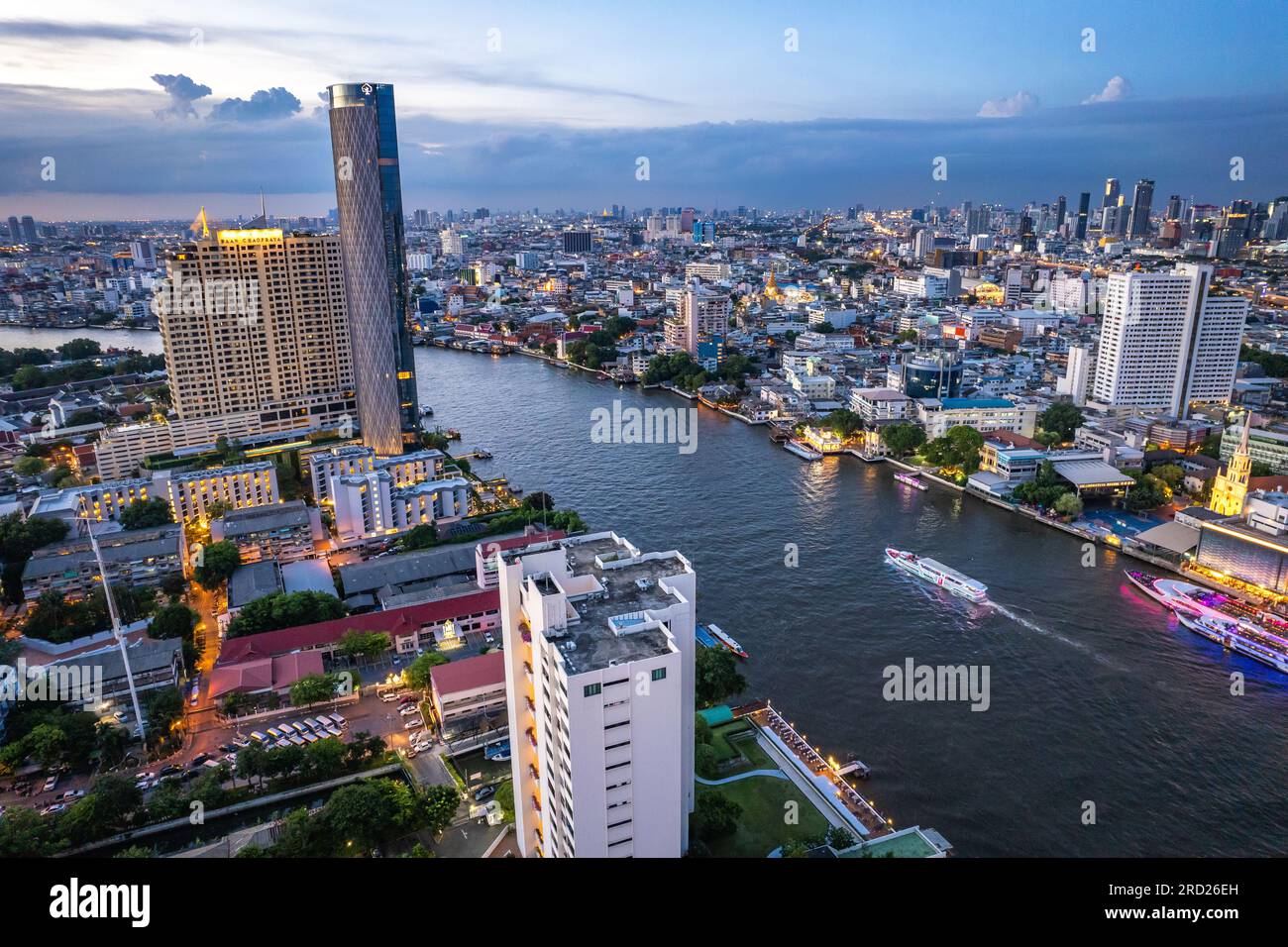 Aerial view of Khlong San and Chao Phraya river in Bangkok, Thailand ...