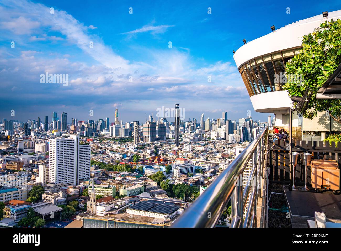 View of rooftop bar in Khlong San and Chao Phraya river in Bangkok ...