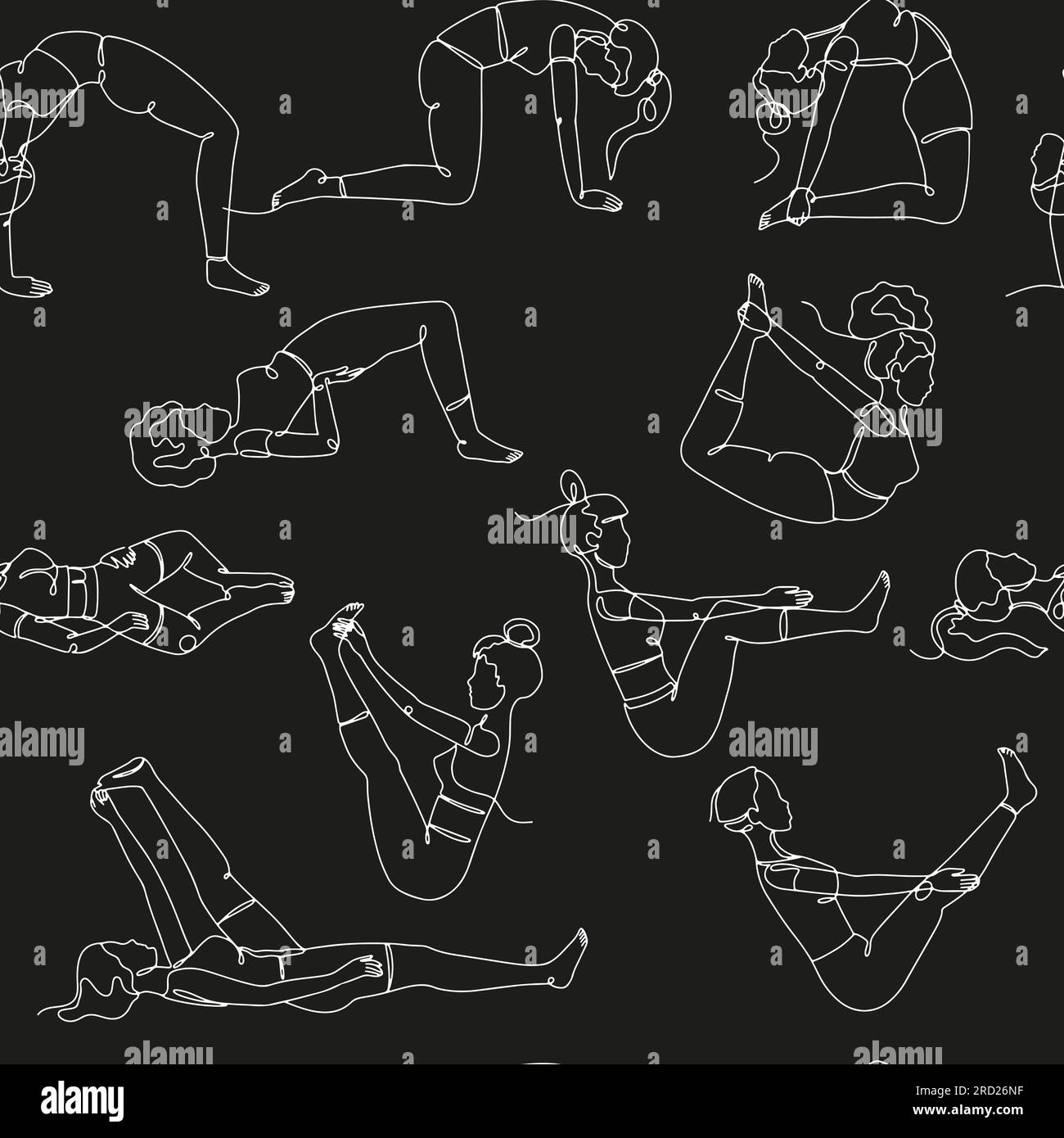 Seamless pattern with single line drawings of yoga poses Stock Vector ...