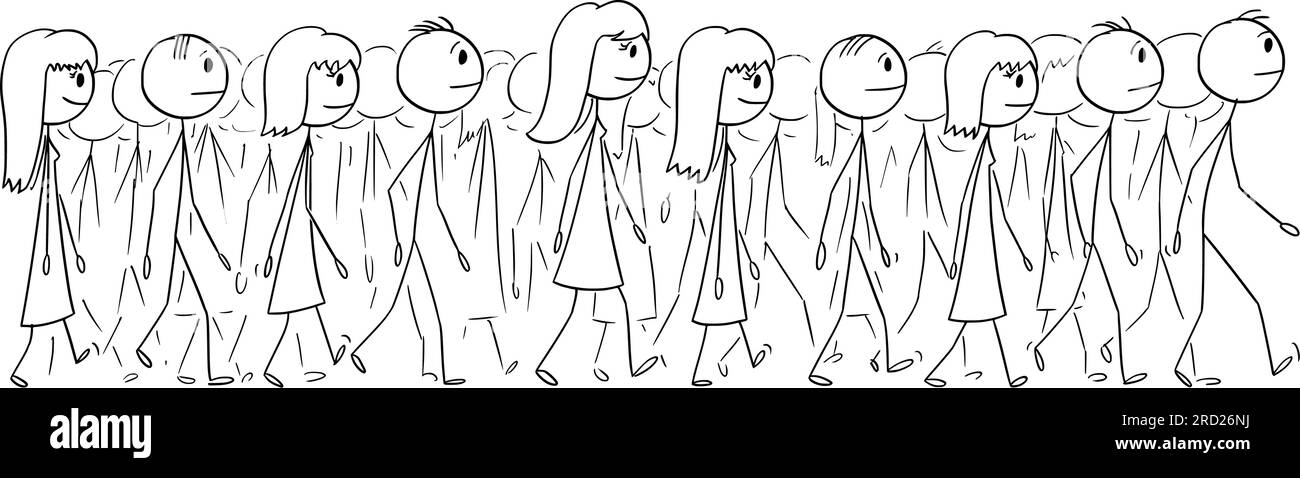 Crowd of People Walking , Vector Cartoon Stick Figure Illustration ...