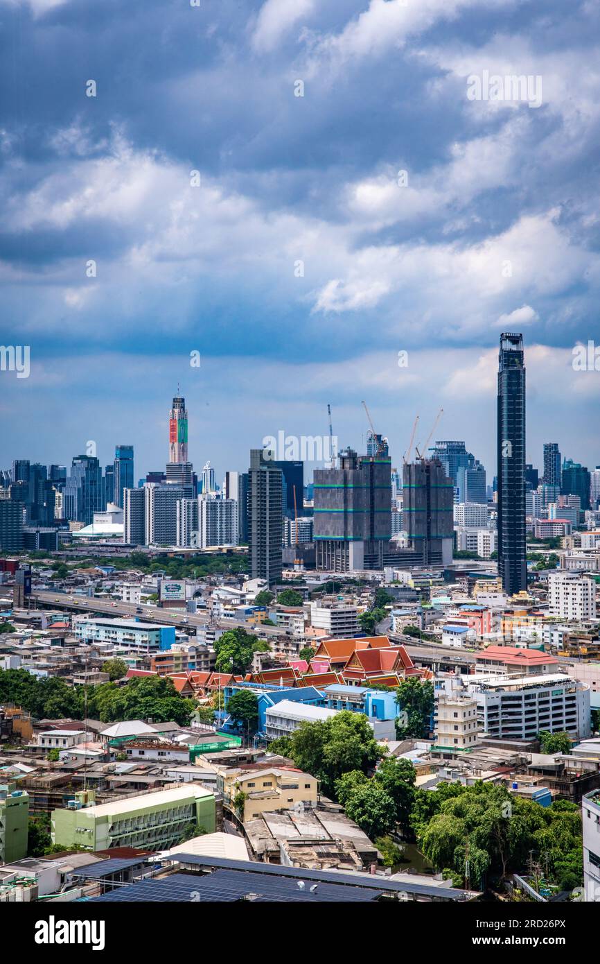 Aerial view of Khlong San and Chao Phraya river in Bangkok, Thailand ...