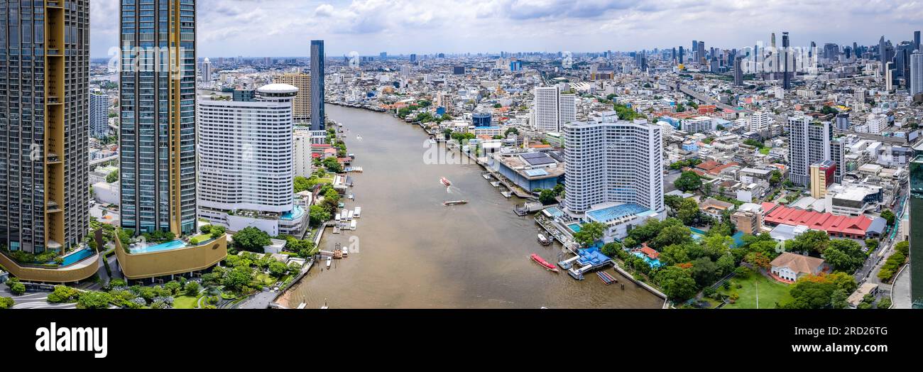 Aerial view of Khlong San and Chao Phraya river in Bangkok, Thailand ...