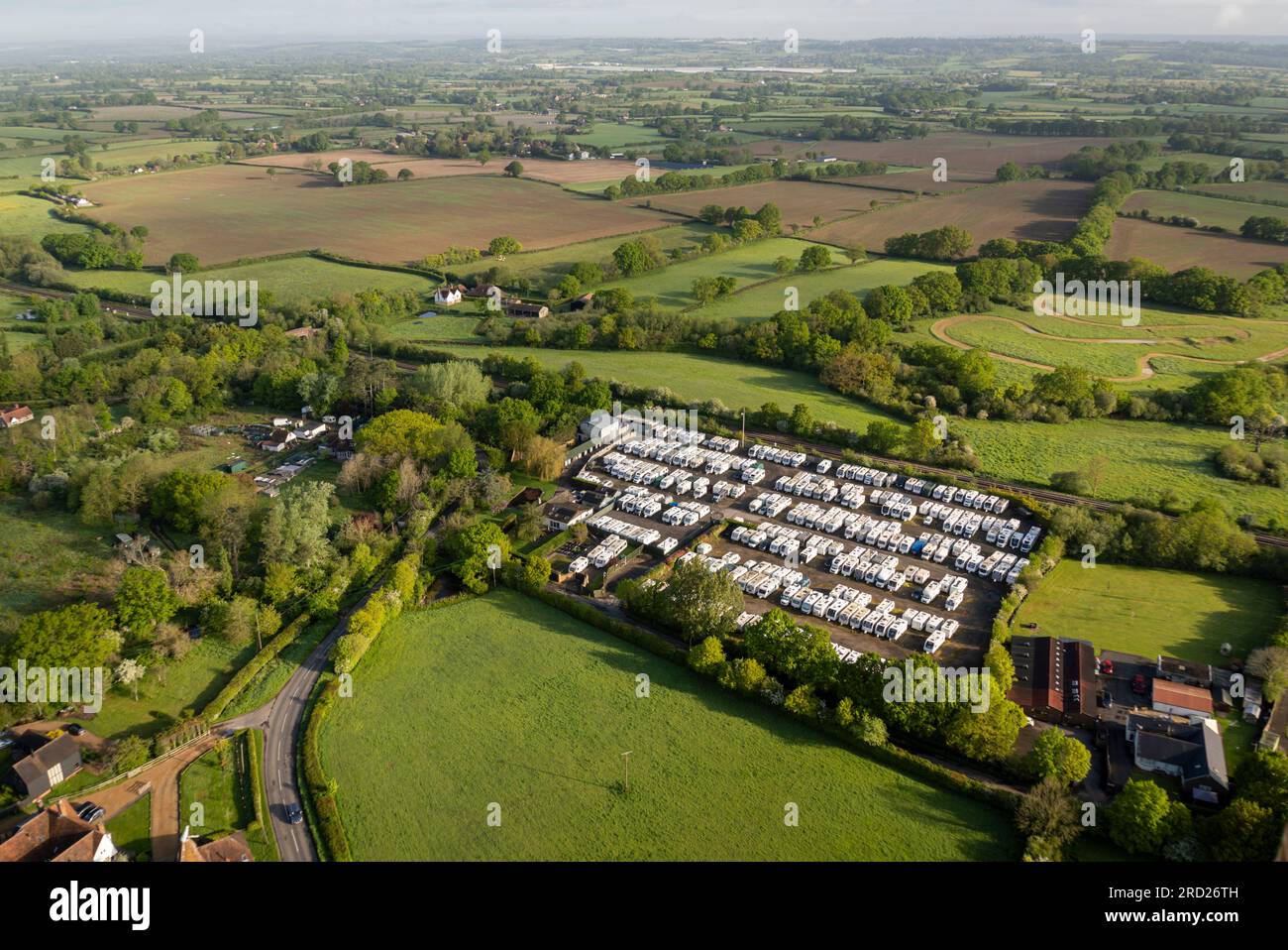 Aerial view of caravan storage and surrounding fields in the ...