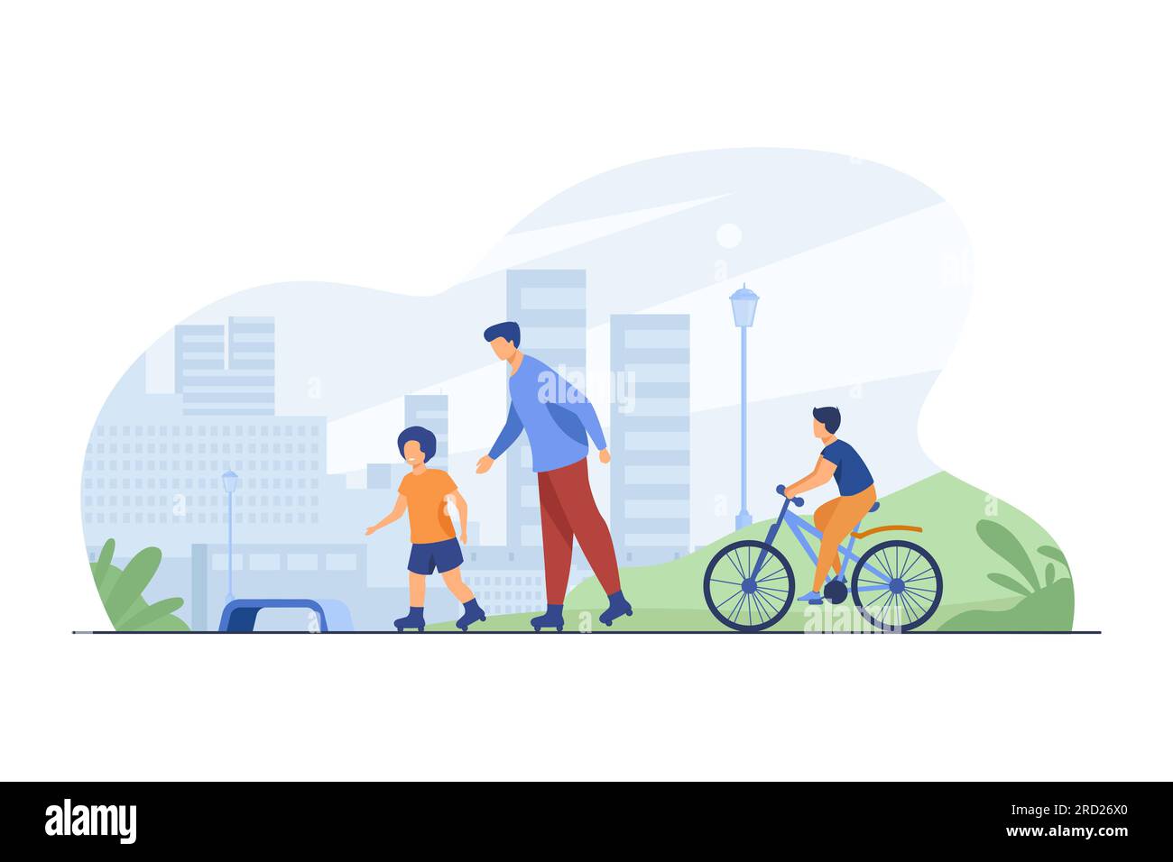 Happy kids and man rolling and cycling Stock Vector Image & Art - Alamy