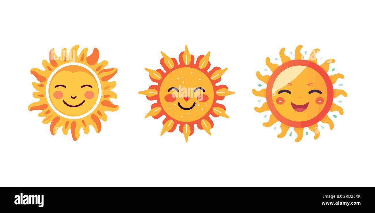 Sun emoji. Funny summer sunshine, sun baby happy morning emoticons ...