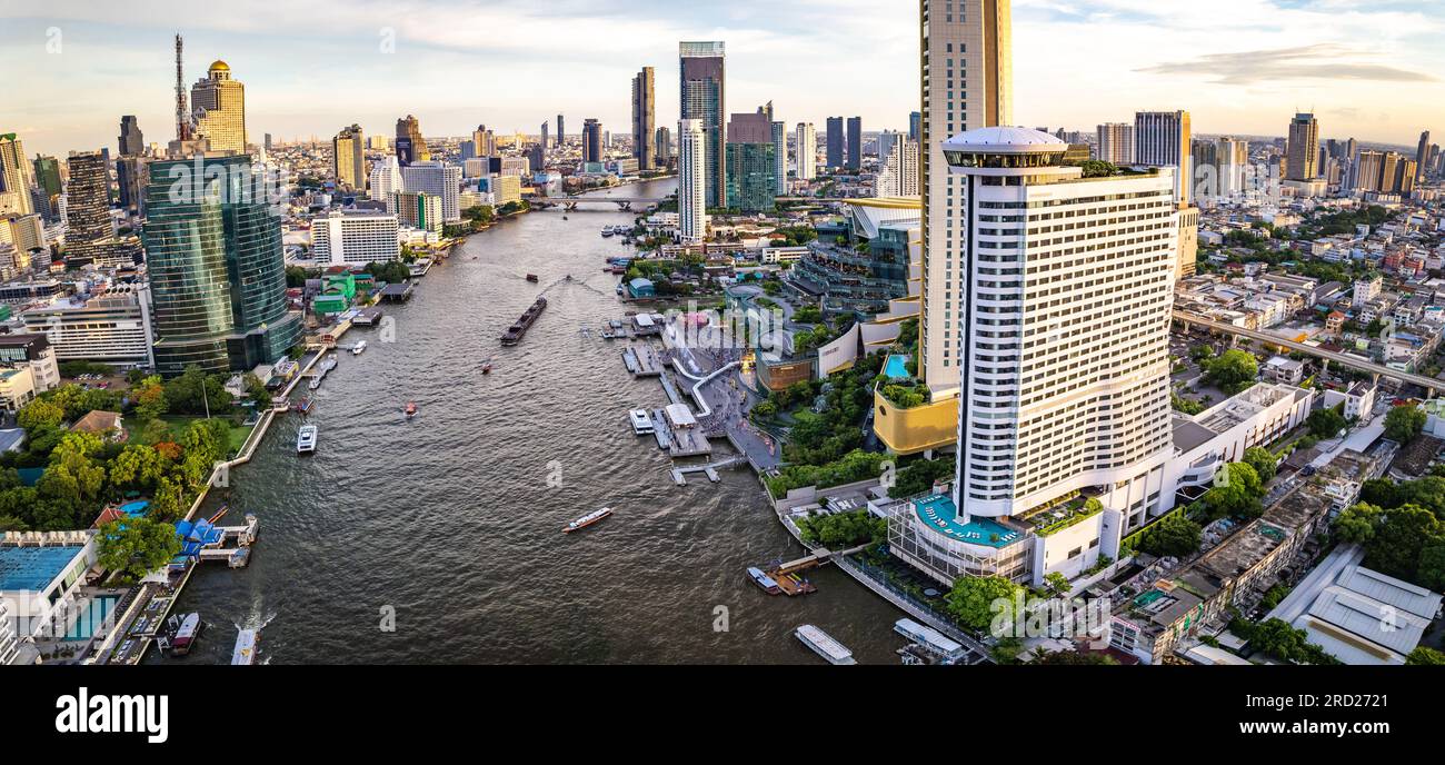 Aerial view of Khlong San and Chao Phraya river in Bangkok, Thailand ...