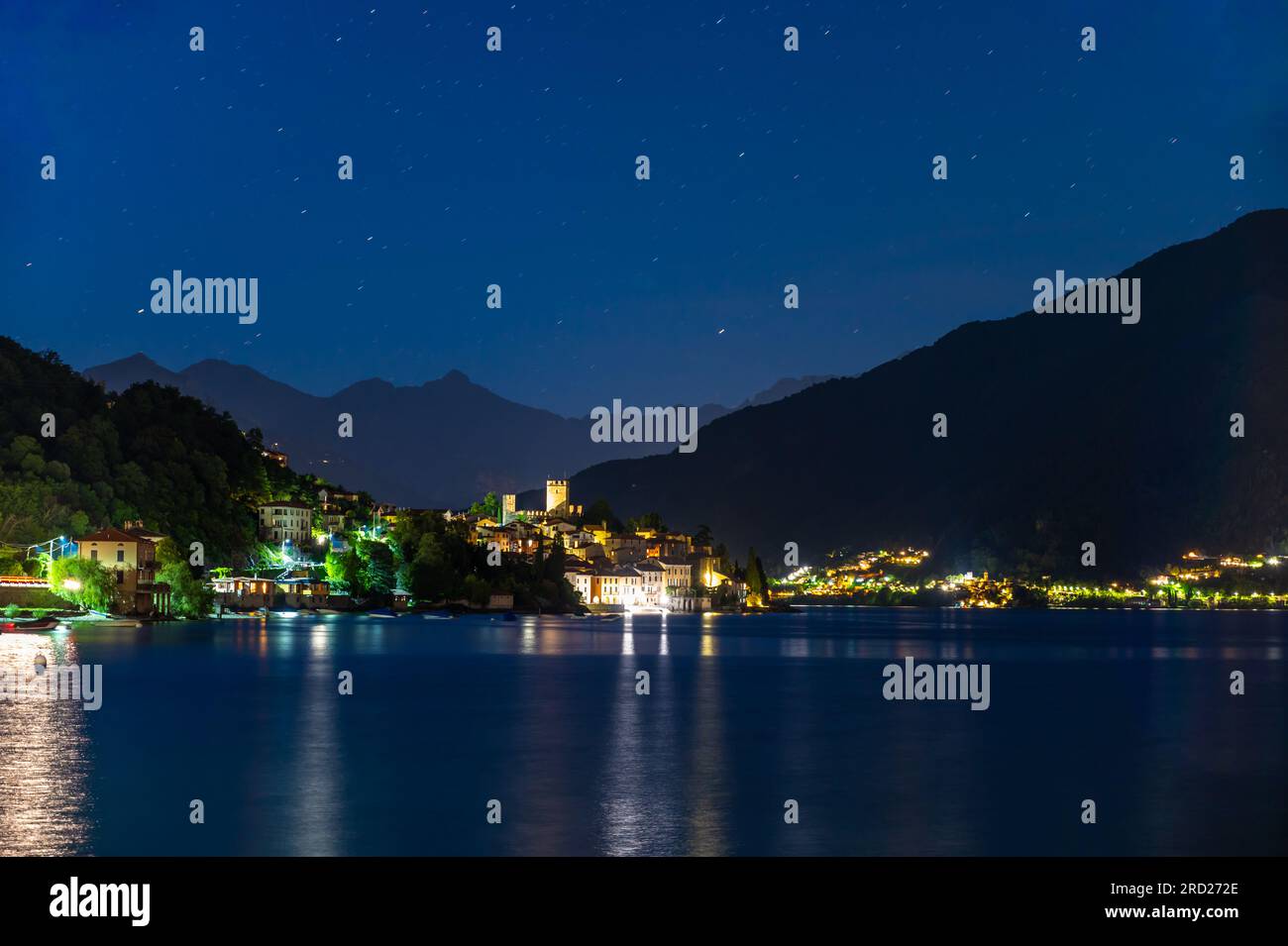The village of Santa Maria Rezzonico, on Lake Como, photographed on a ...