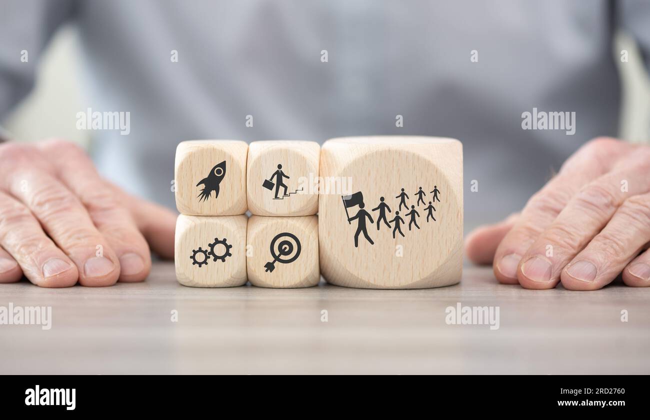 Wooden blocks with symbol of leadership concept Stock Photo - Alamy