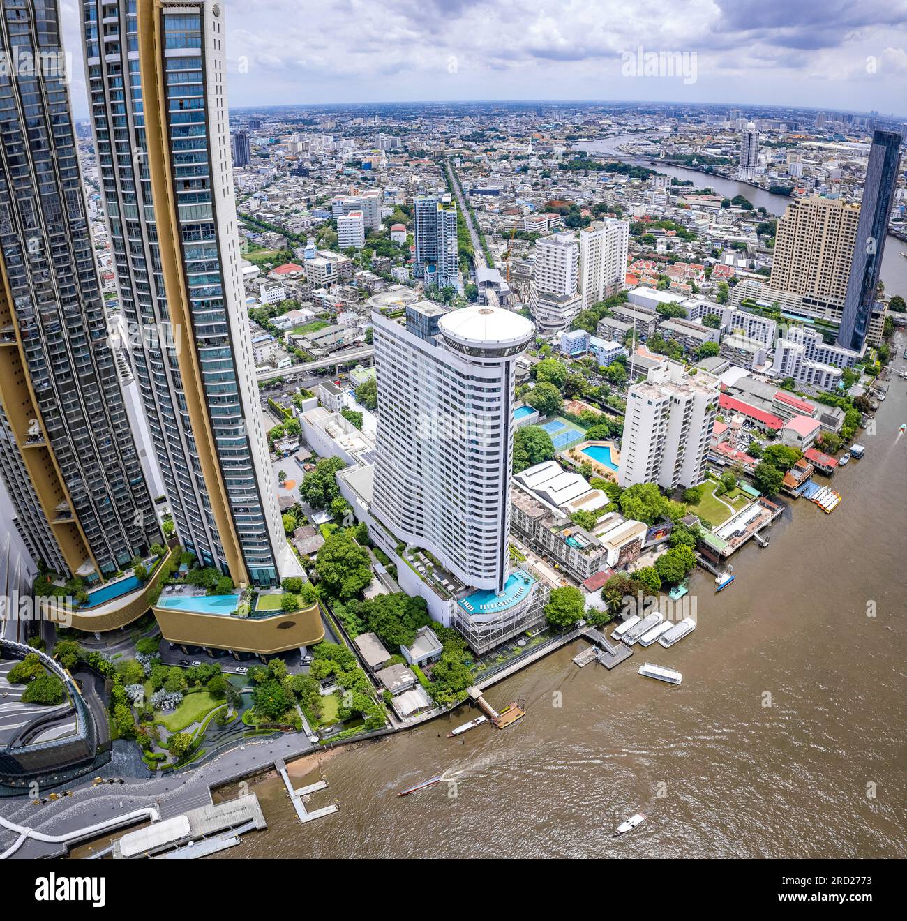 Aerial view of Khlong San and Chao Phraya river in Bangkok, Thailand ...