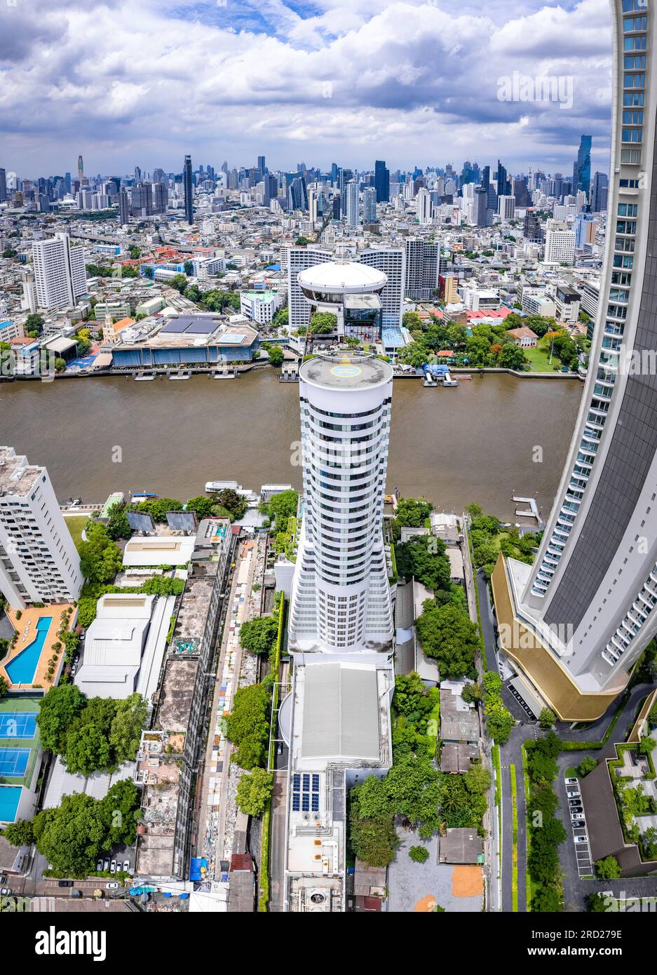 Aerial view of Khlong San and Chao Phraya river in Bangkok, Thailand ...