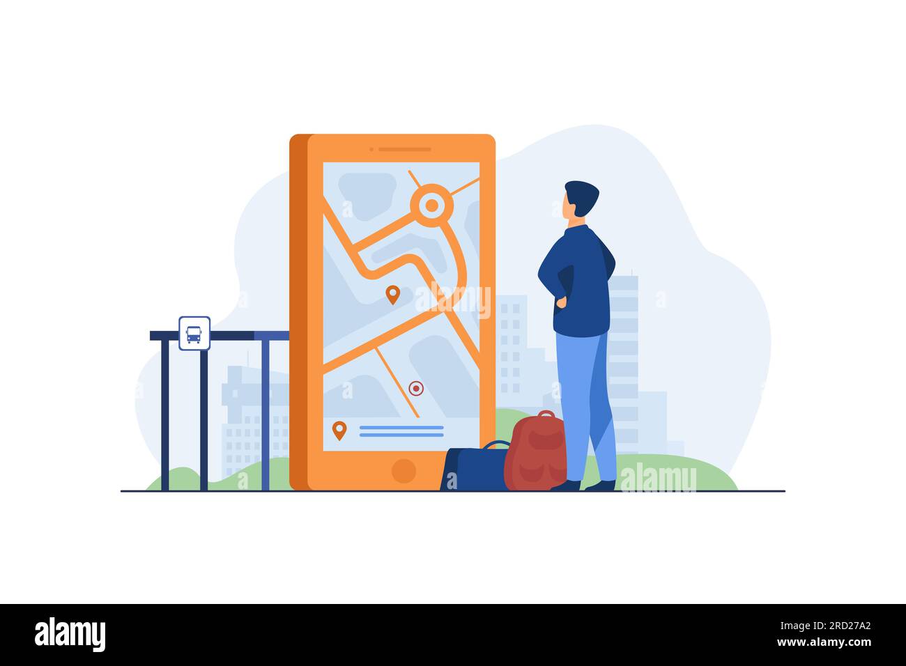 Man looking for route on map in mobile app Stock Vector Image & Art - Alamy