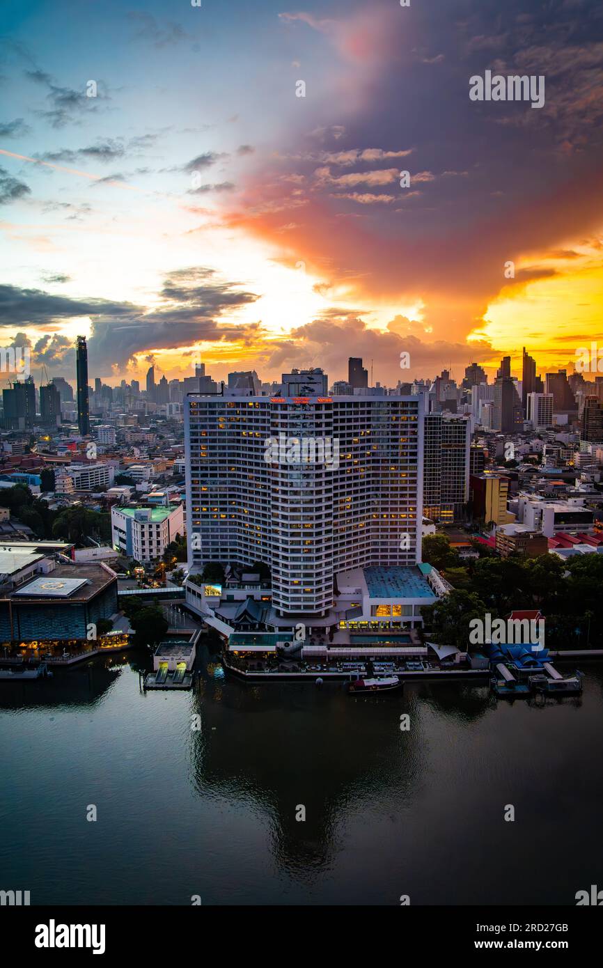 Aerial view of Khlong San and Chao Phraya river in Bangkok, Thailand ...