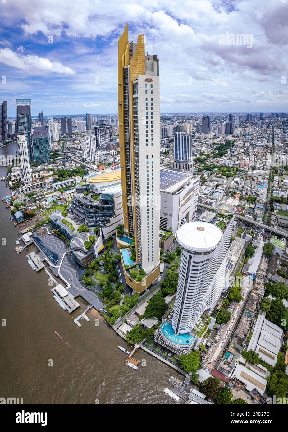 Aerial view of Khlong San and Chao Phraya river in Bangkok, Thailand ...