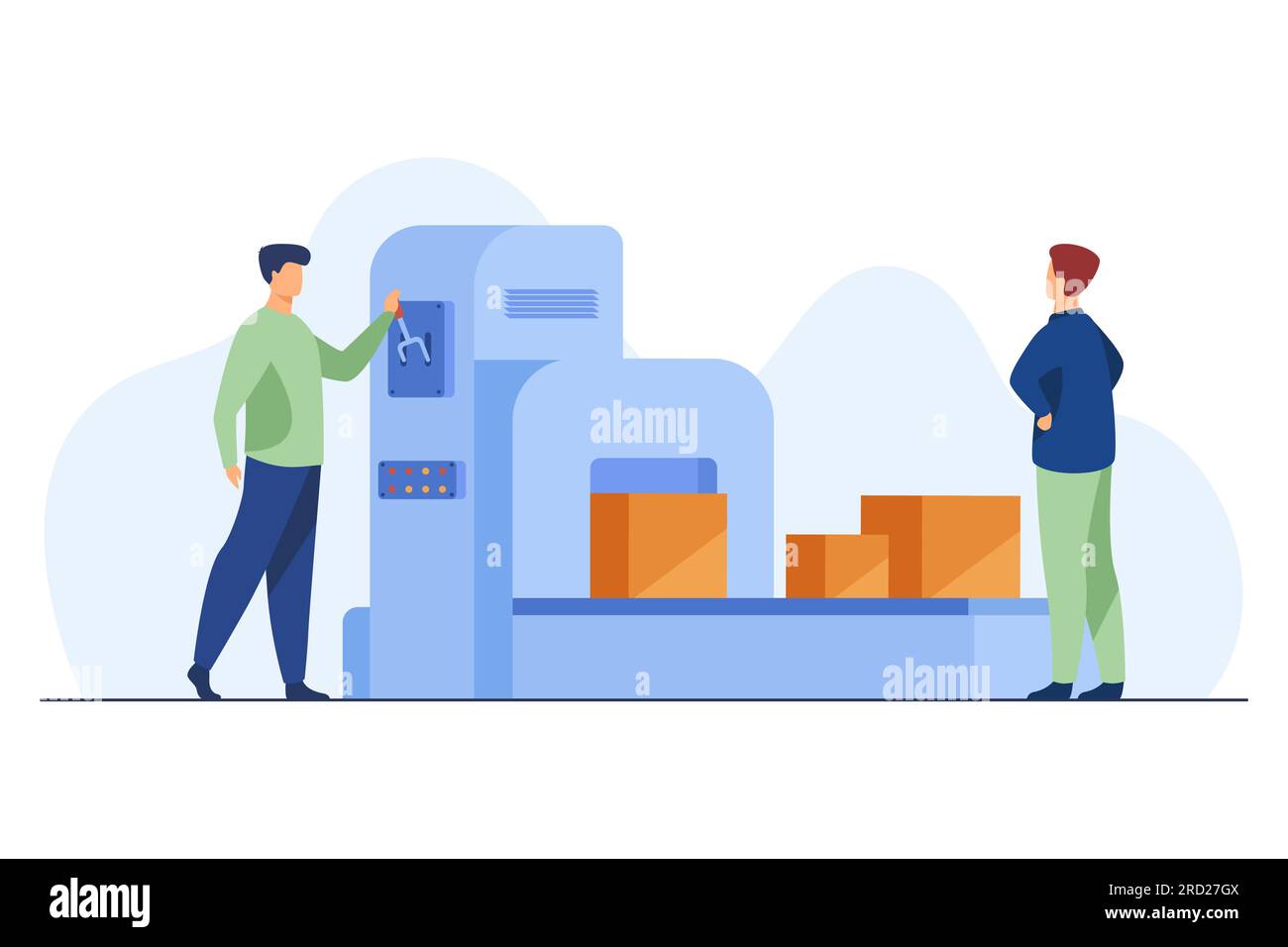 Storehouse employee operating conveyor machine Stock Vector Image & Art ...