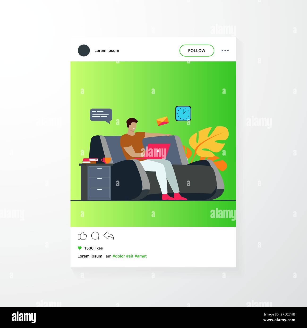 Cartoon man sitting at home with laptop Stock Vector Image & Art - Alamy