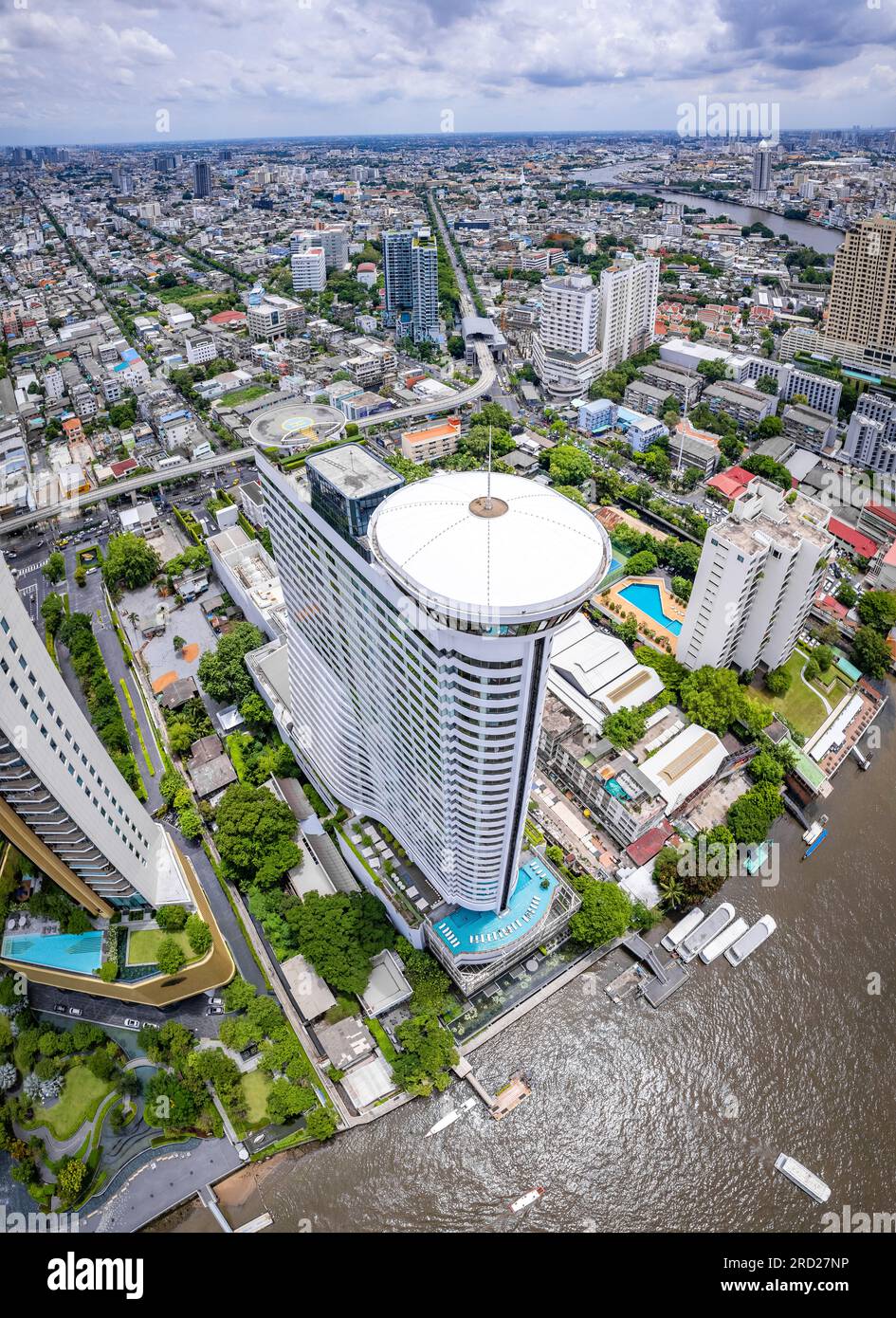Aerial view of Khlong San and Chao Phraya river in Bangkok, Thailand ...