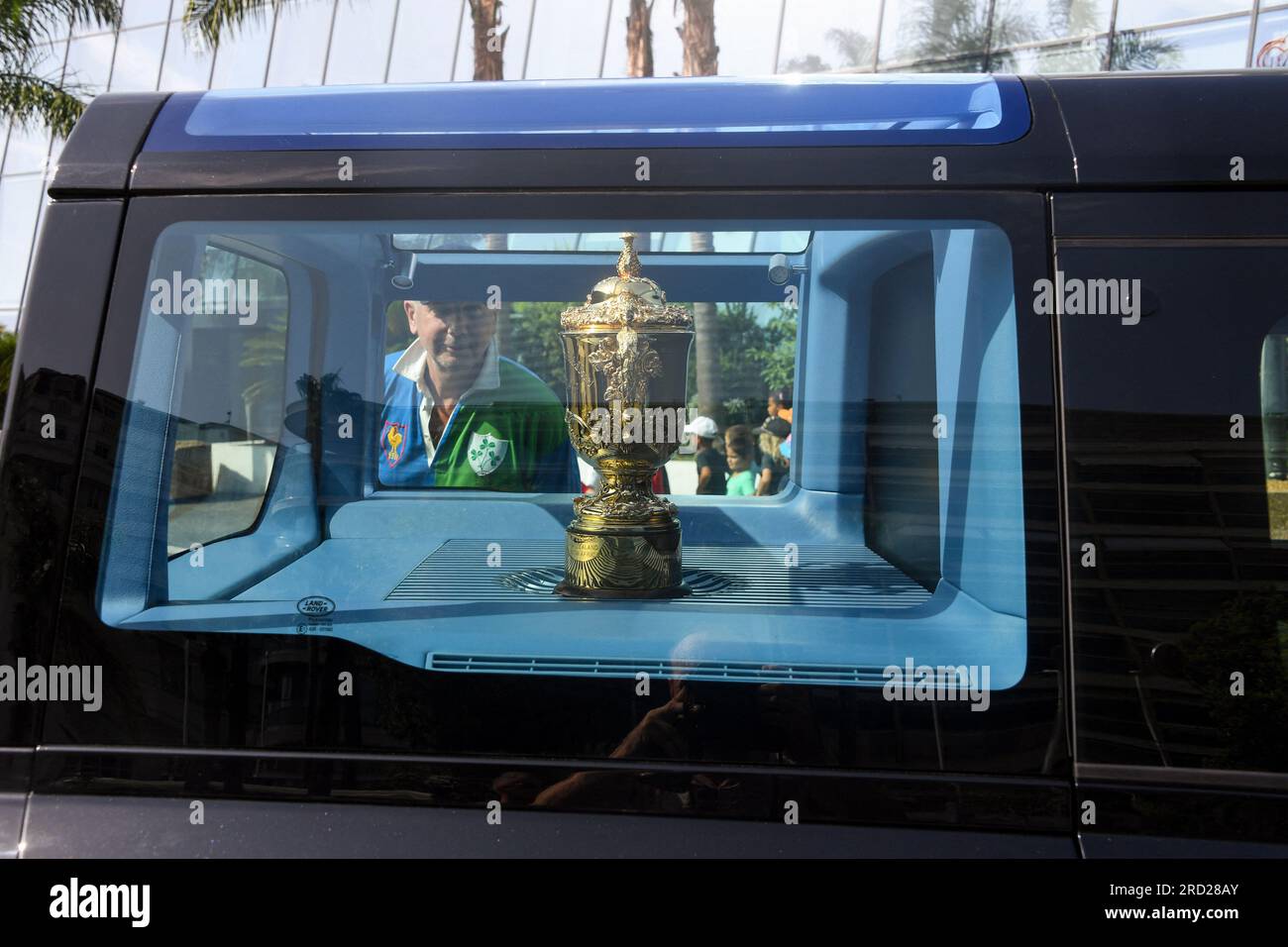 Cannes, France. 18th July, 2023. The Rugby Union World Cup trophy, the ...