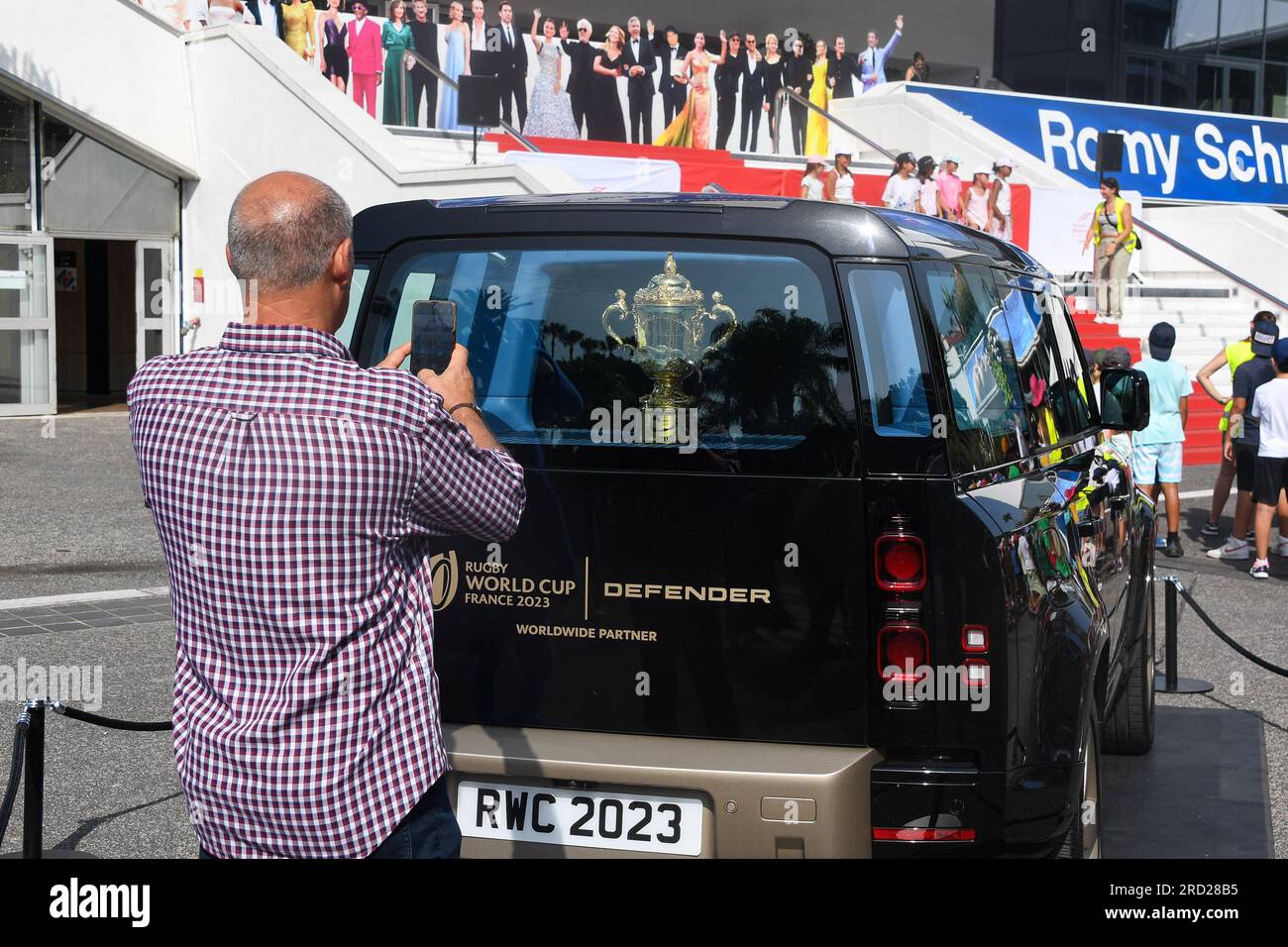 Cannes, France. 18th July, 2023. The Rugby Union World Cup trophy, the ...