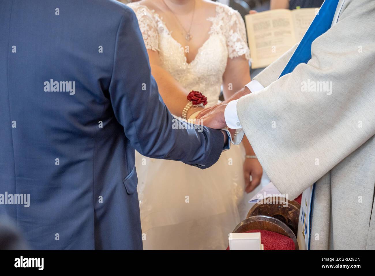 wedding rings and hands of bride and groom ring exchange couple at ...
