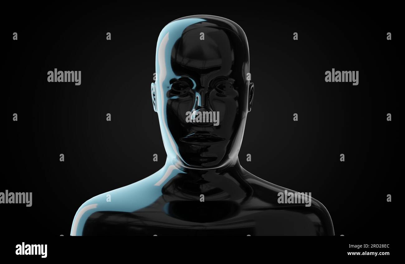 Geometrical, metallic human face on black background - 3D illustration ...