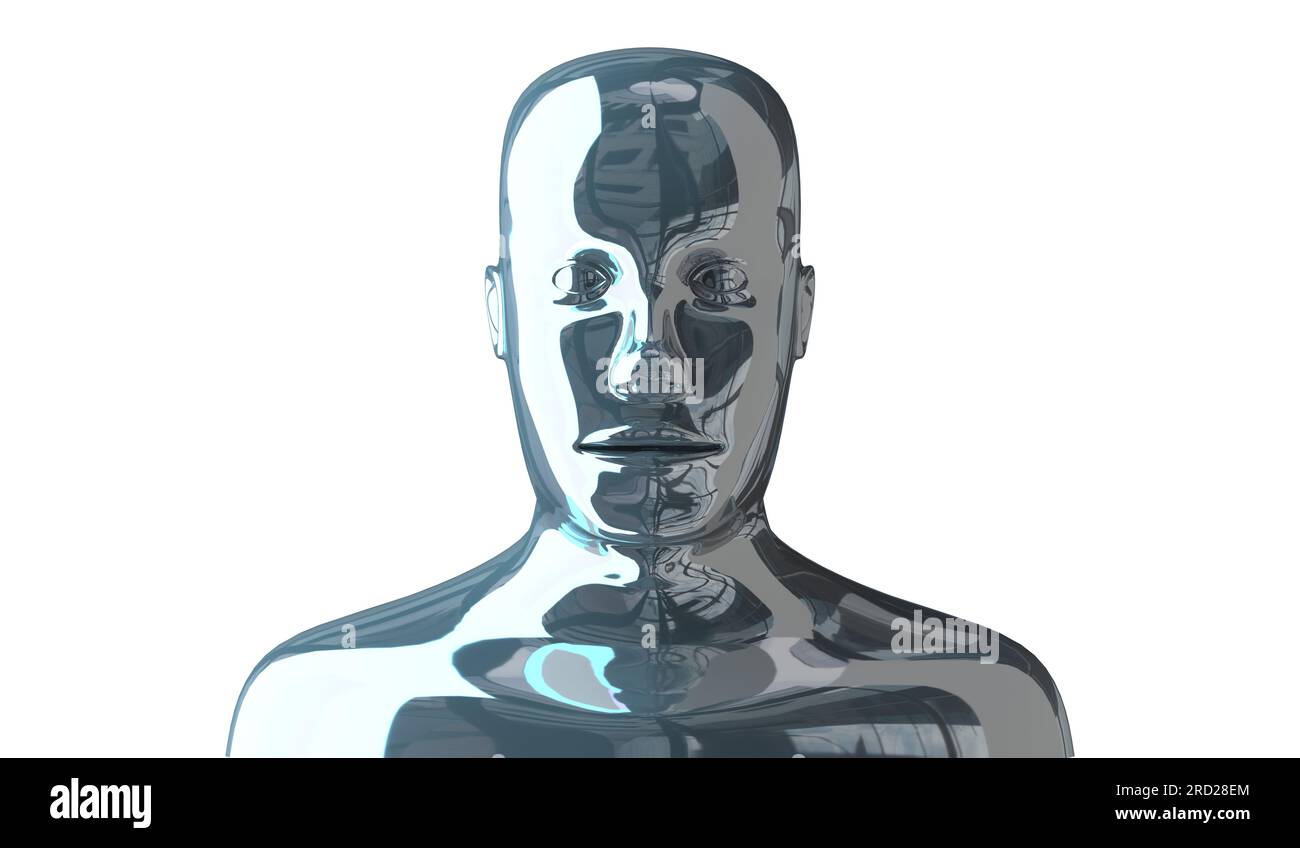 Geometrical, metal human face on white background - 3D illustration ...