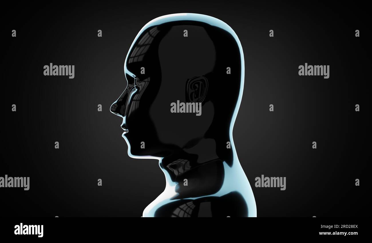 Geometrical, metallic human face on black background - 3D illustration ...