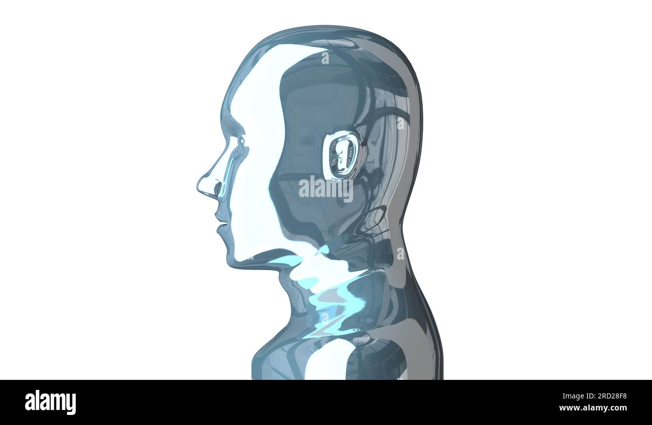 Geometrical, metal human face on white background - 3D illustration ...