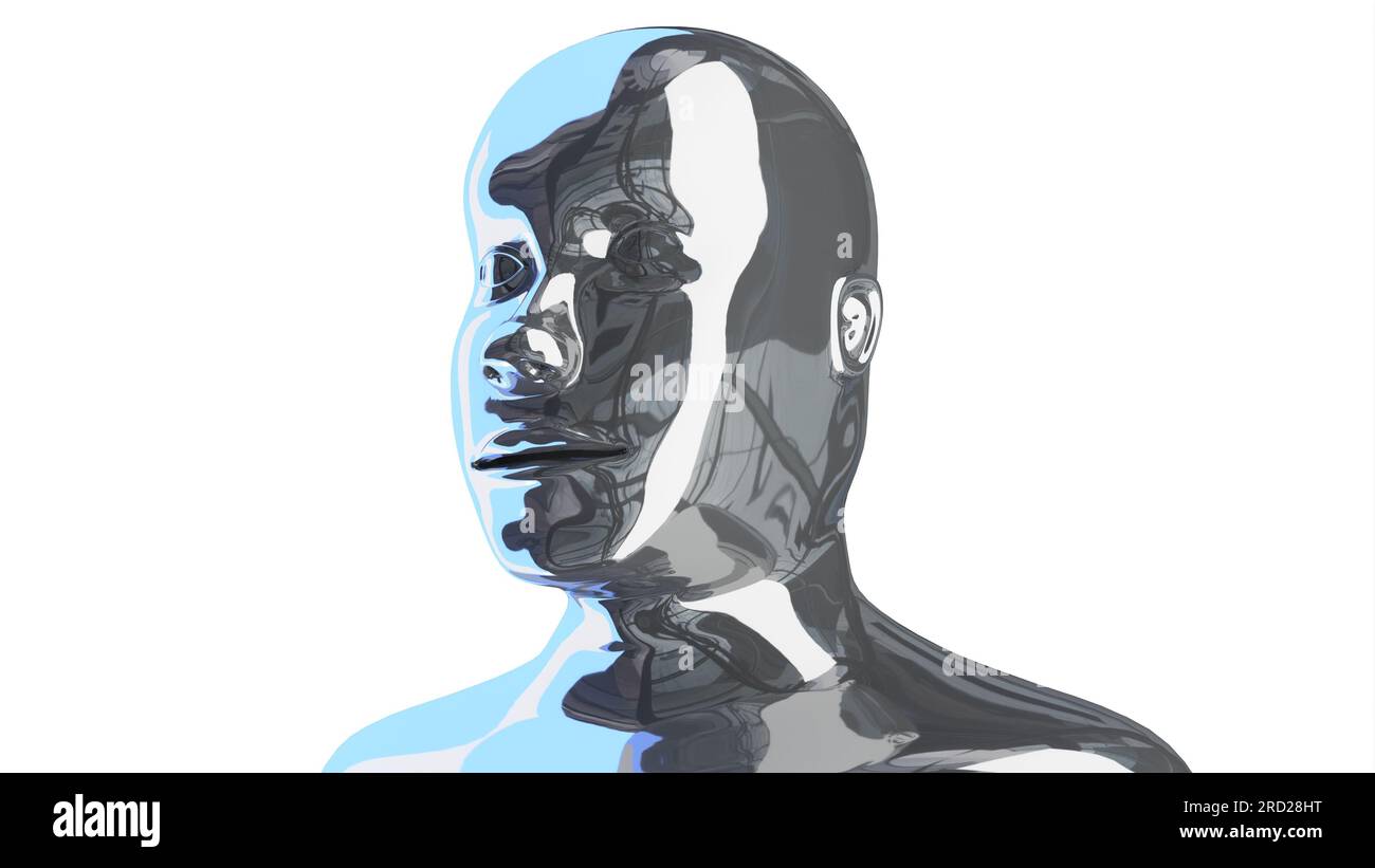 Geometrical, metal human face on white background - 3D illustration ...