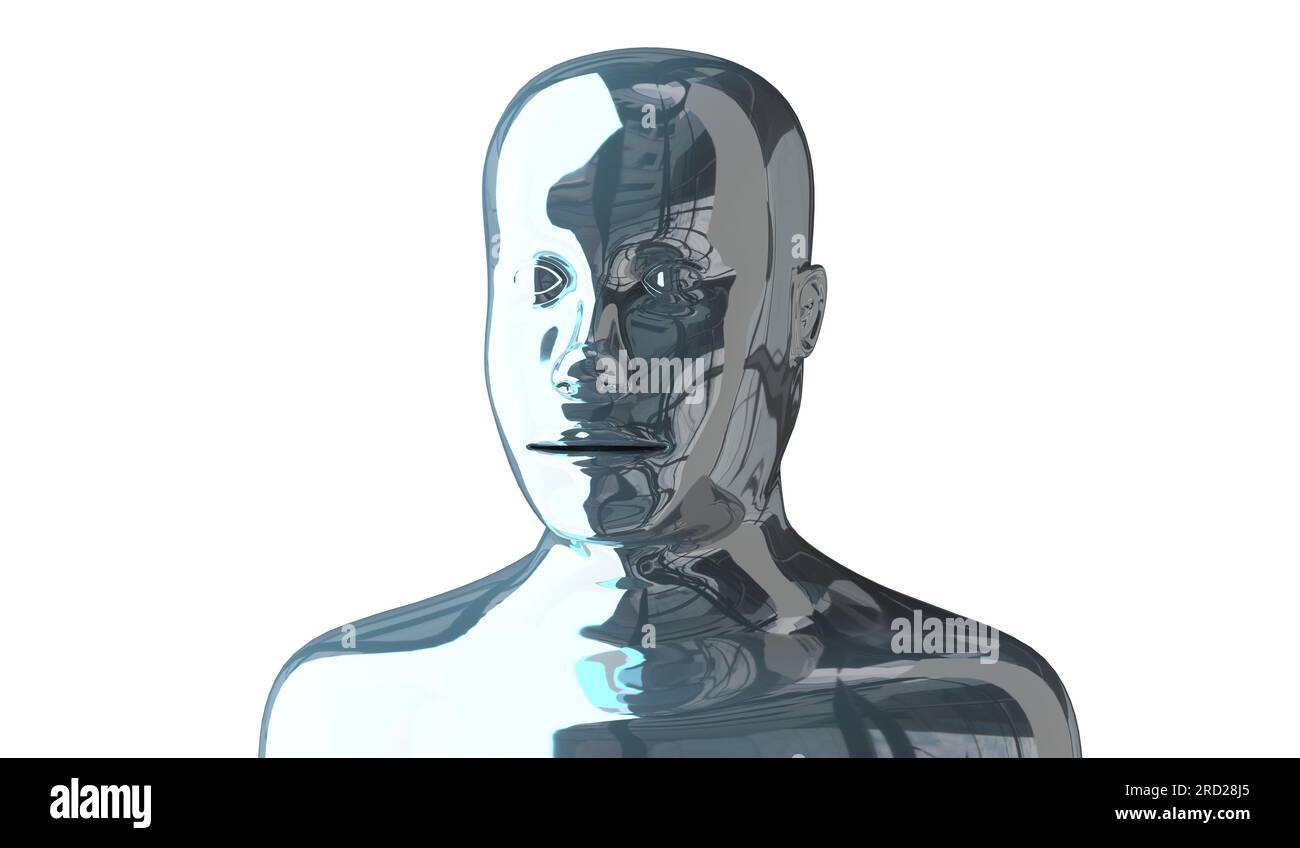 Geometrical, metal human face on white background - 3D illustration ...