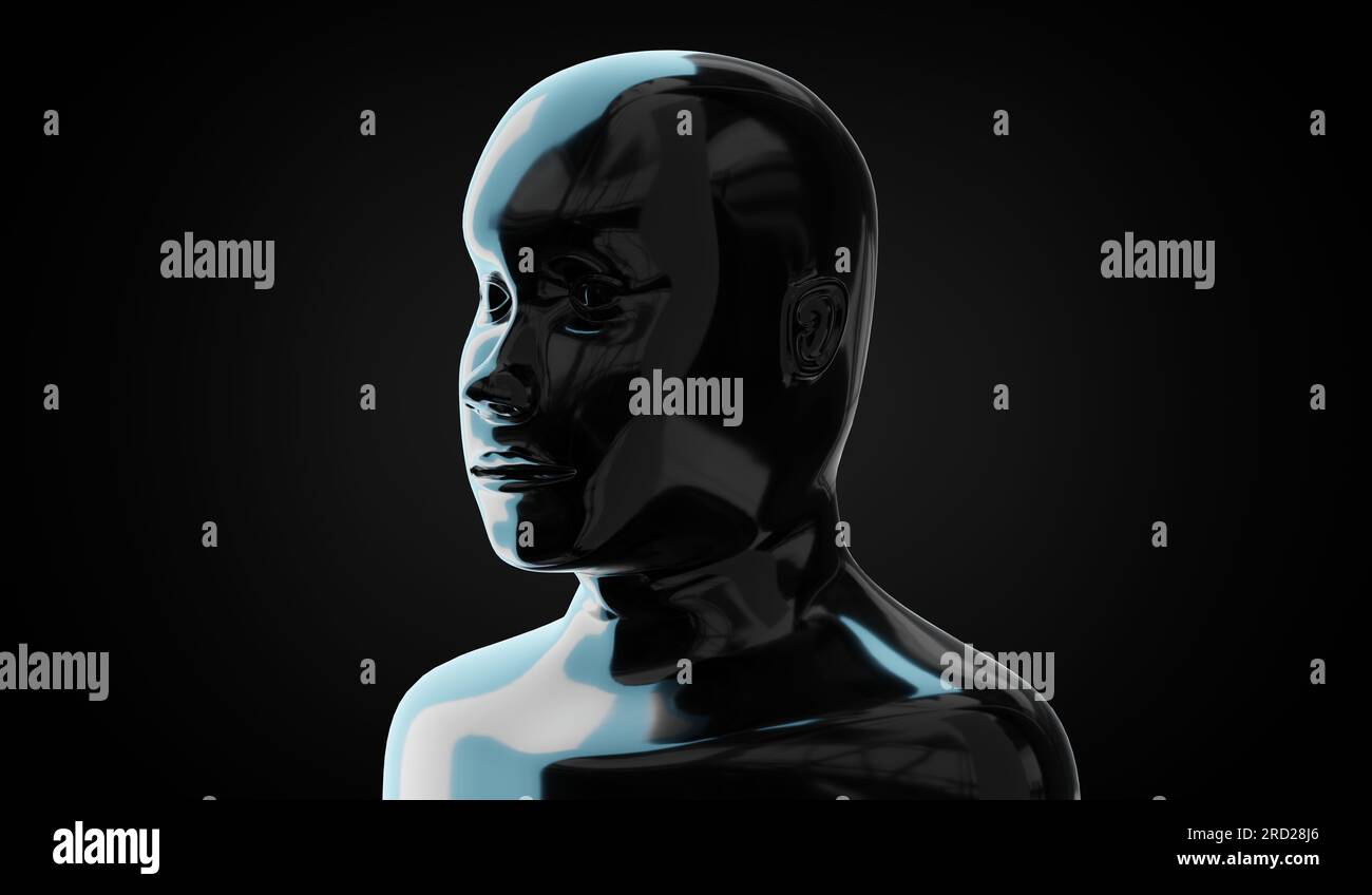 Geometrical, metallic human face on black background - 3D illustration ...
