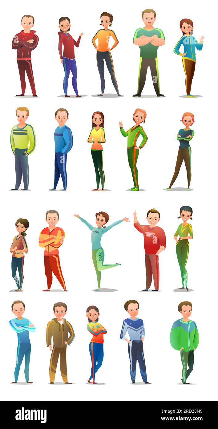 set of characters. Boys and girls sports. Young men and women active ...