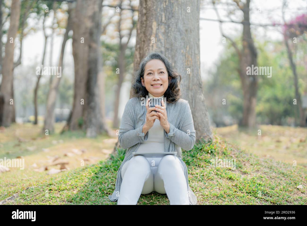 relax concepts,aged old woman Asian expressing relax, resting, stretch ...