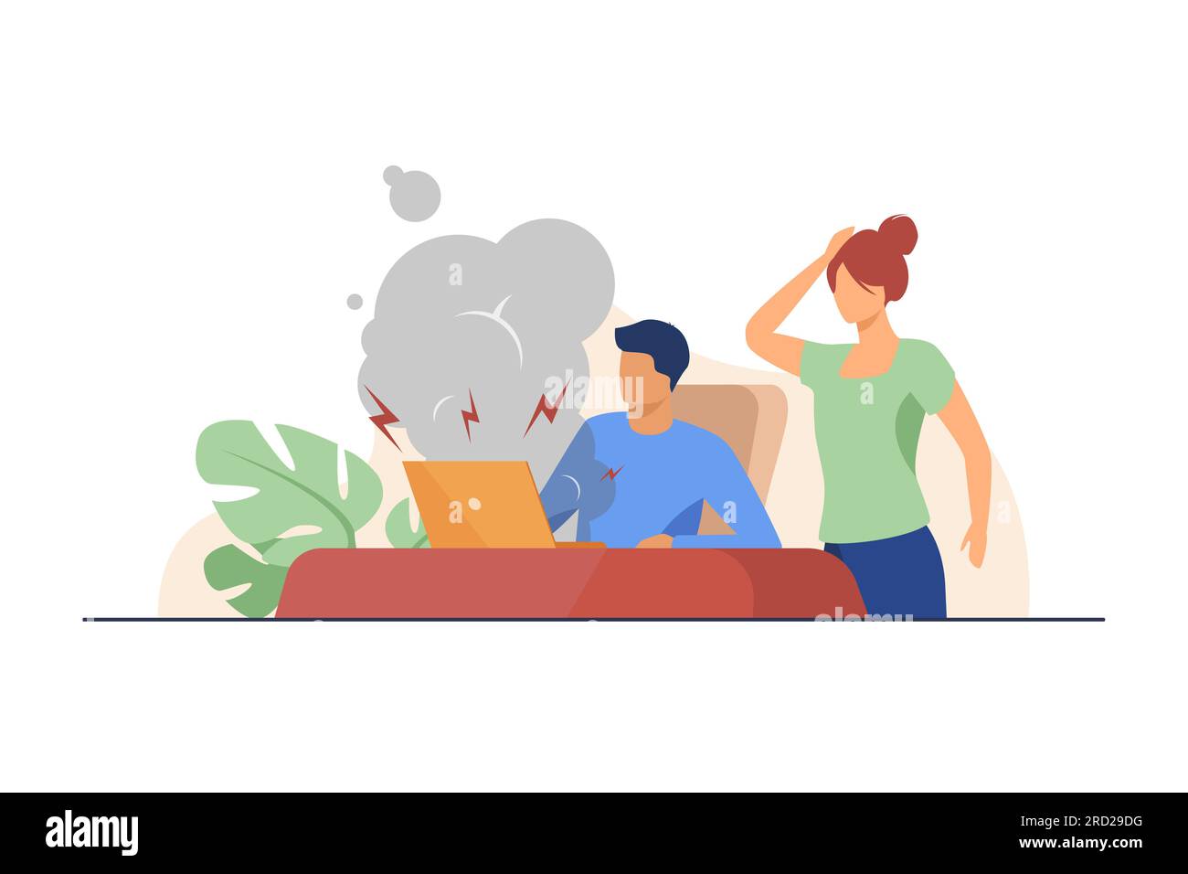 Young man having broken computer and woman shocked Stock Vector Image ...