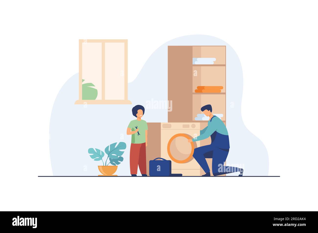 Father fixing washing machine and child helping him Stock Vector Image ...