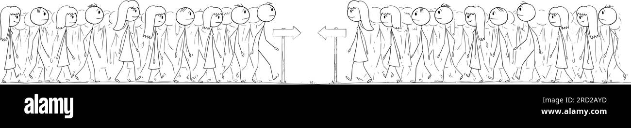 Crowds of People or Nations Meet on the Road, Vector Cartoon Stick ...