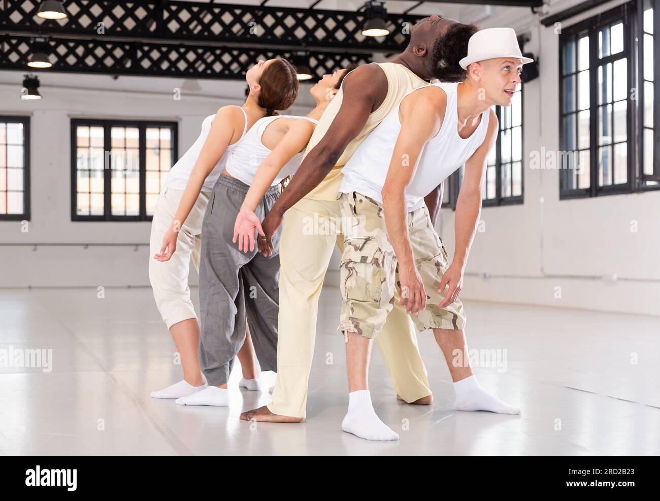 Dancers on stage, choreography with elements of theatrical production ...