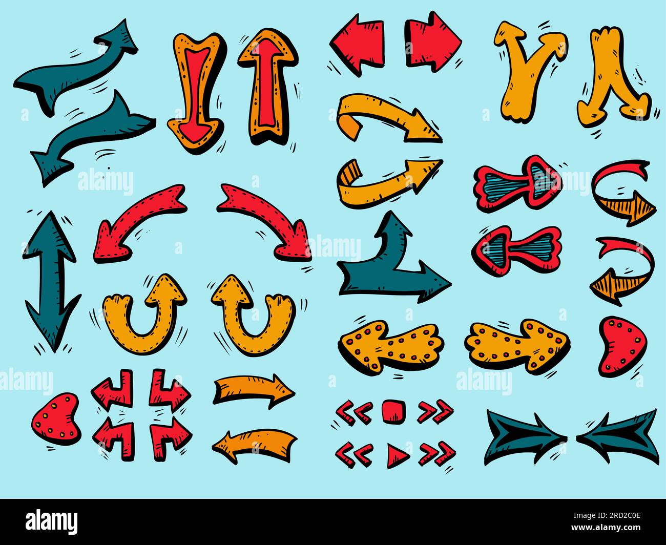 Set of a variety of hand-drawn doodle style colored arrows. Vector ...