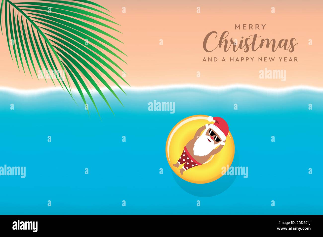 cute santa claus relaxing on float ring in water on the beach christmas ...